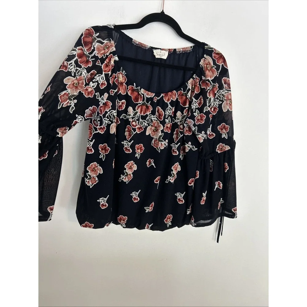 Pink Coconut Boutique | Tops | Ember Black Rosefloral Balloon Sheer ...